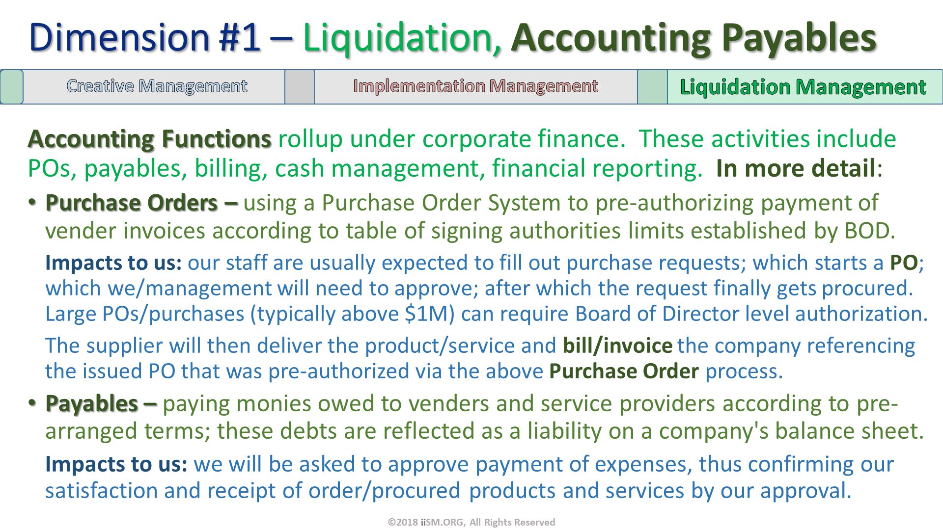 Dimension #1 – Liquidation, Accounting Payables